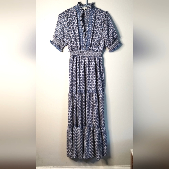 Max Studio | Dresses | Max Studio Boho Tiered Maxi Dress Small Blue ...